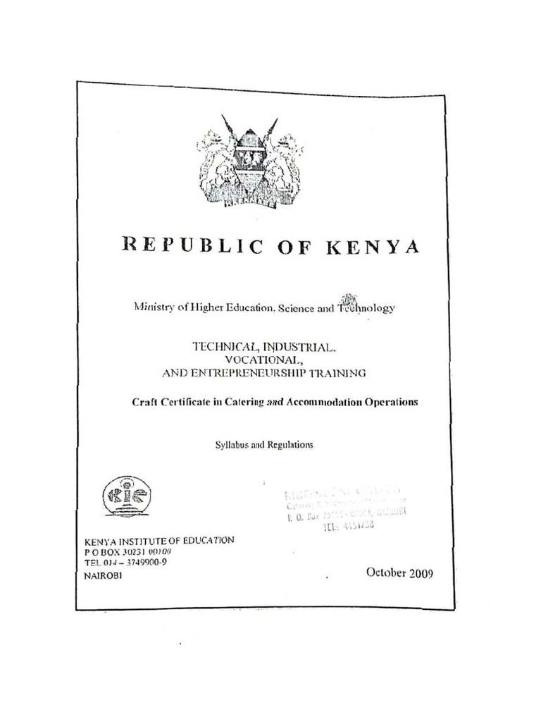 Craft Certificate in Catering and Accomodation Operations Syllabus | PDF