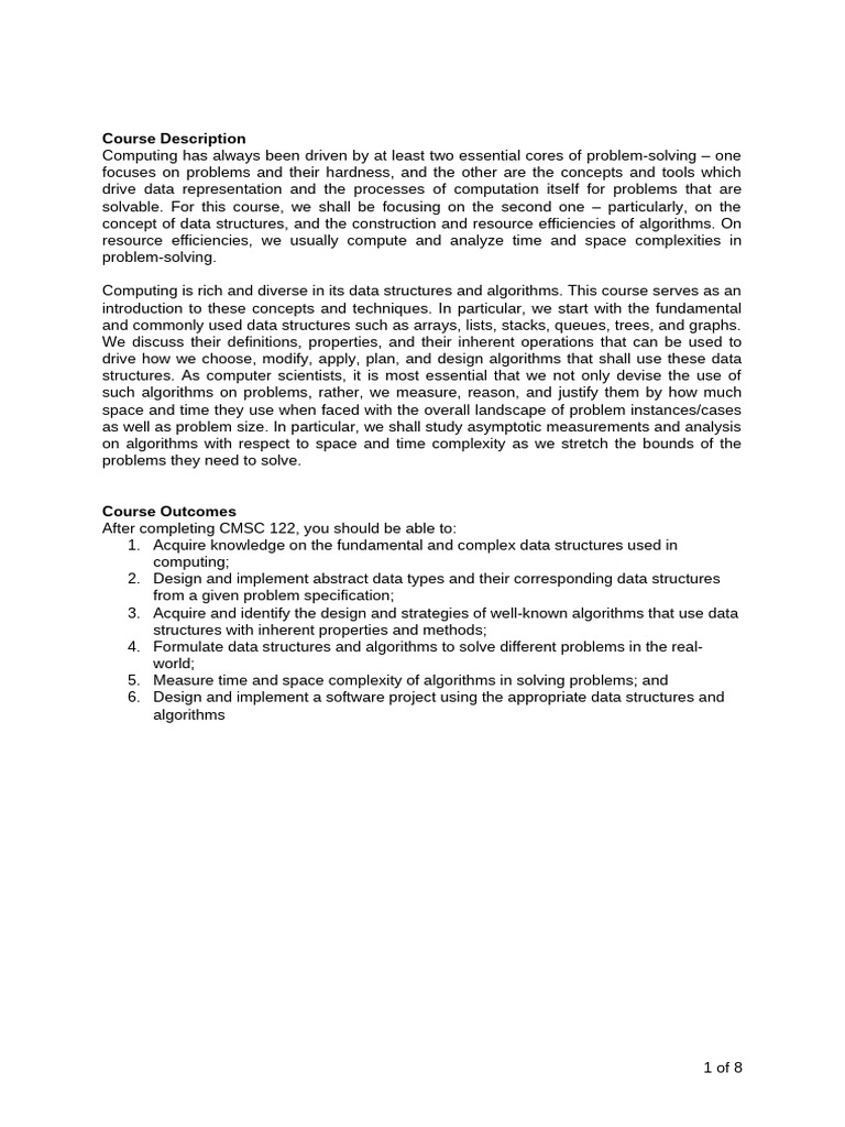 CMSC 122 Course Guide | PDF