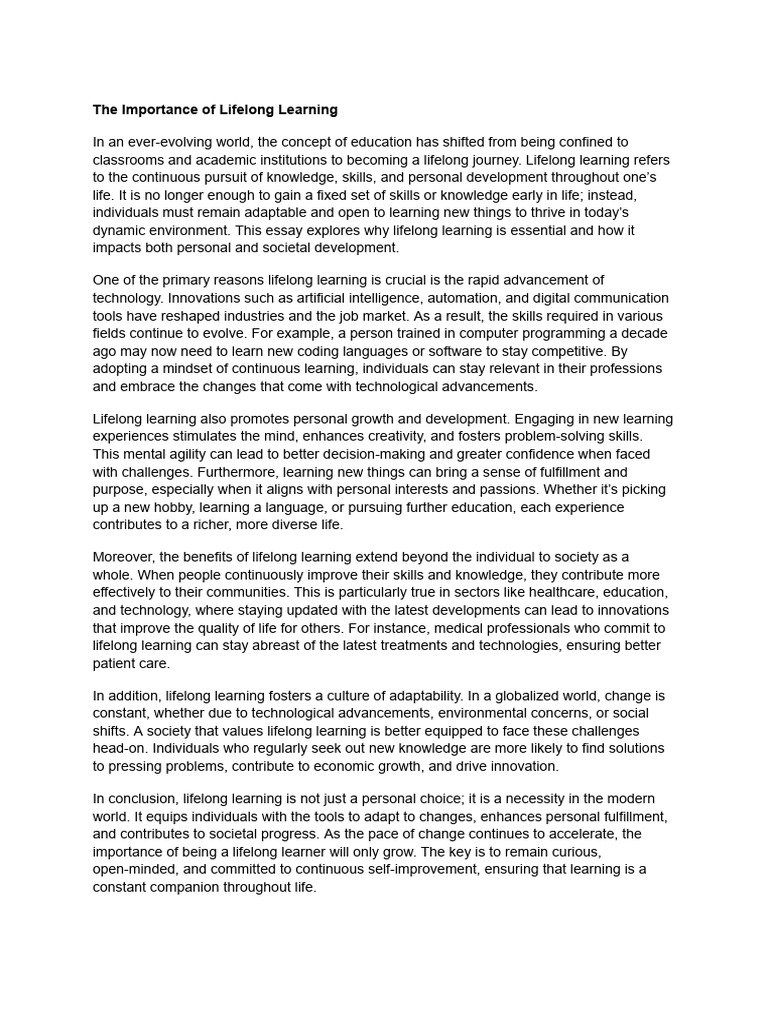 The Importance Of Lifelong Learning Pdf