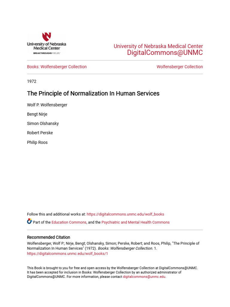 The Principle of Normalization in Human Services | PDF
