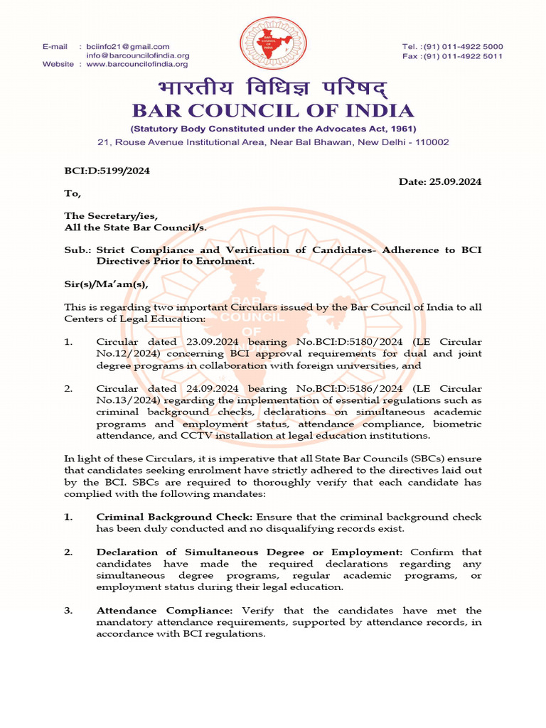 Bcid 5199 2024 Letter To All State Bar Councils Fo2409261129581 | PDF
