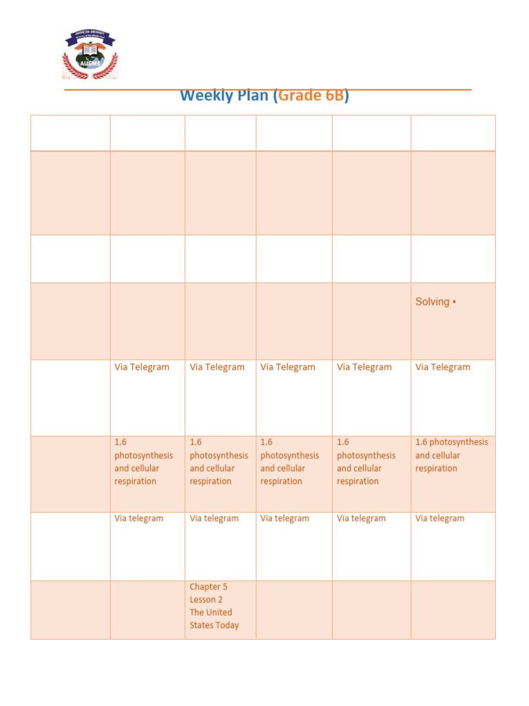 Weekly Plan : Grade 6B | PDF