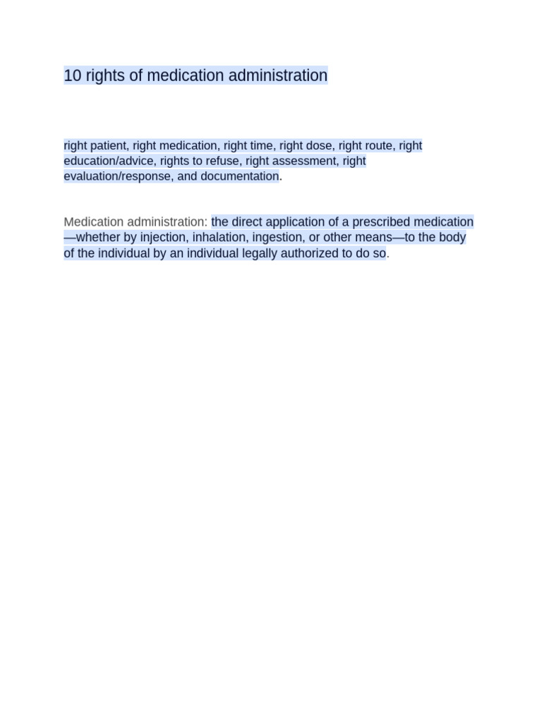 10 Rights of Medication Administration | PDF