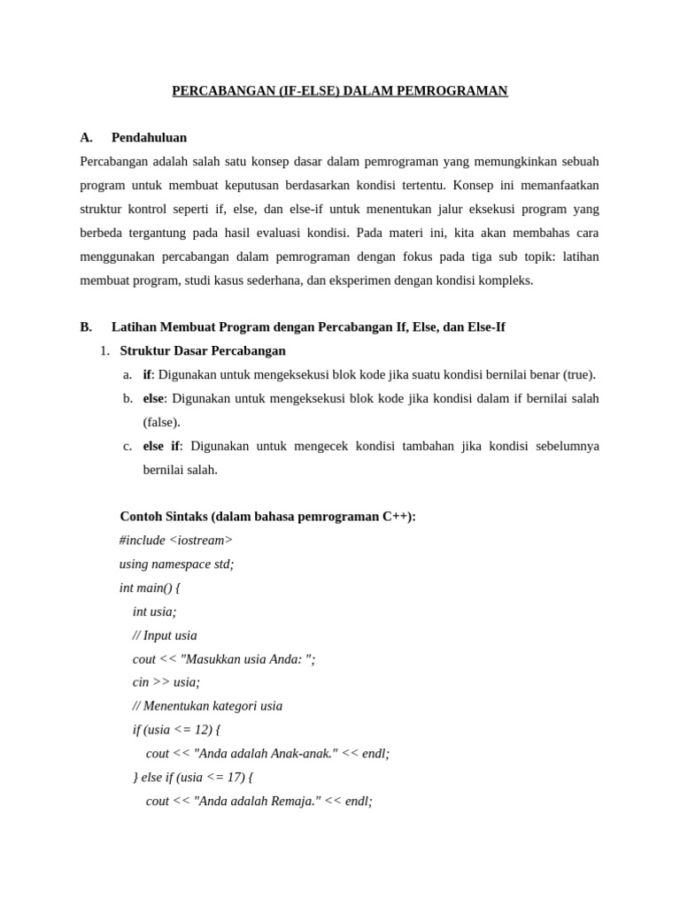 Praktikum 4 - Percabangan (If-Else) Dalam Pemrograman | PDF