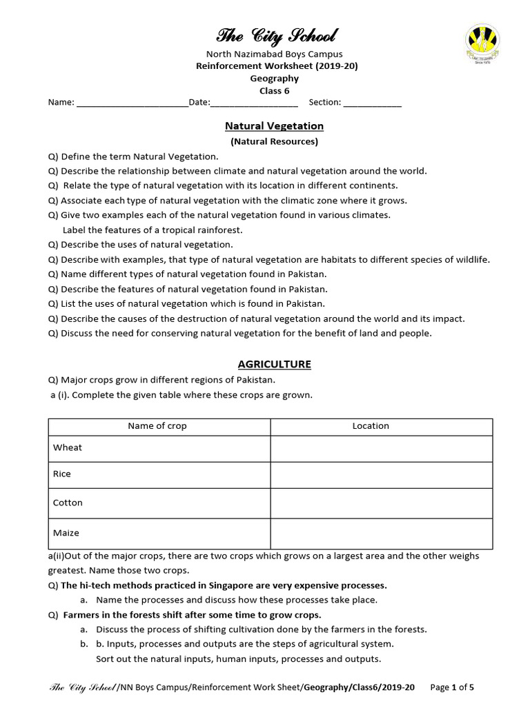 Geography - Reinforcement WKSH - 6 | PDF