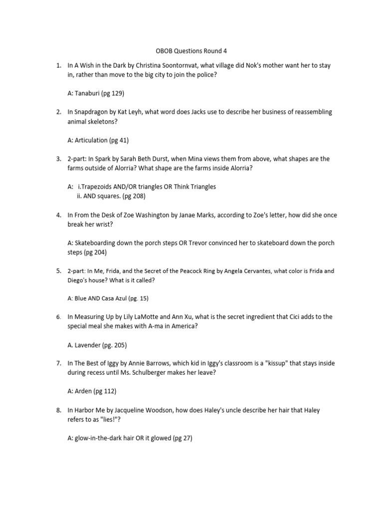 OBOB Questions Round 4 | PDF