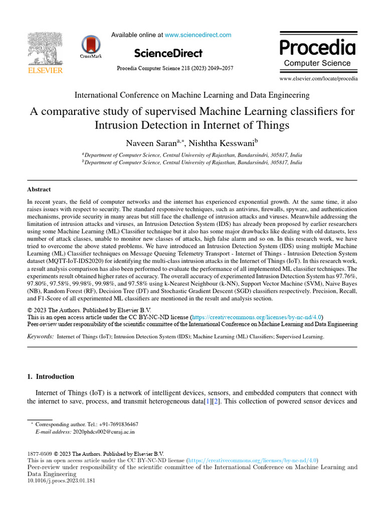 A Comparative Study of Supervised Machine Learning Classifiers For Intrusion Detection in ...