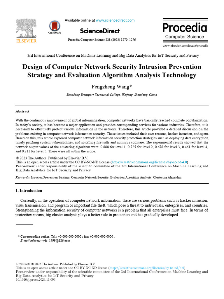 Design Of Computer Network Security Intrusion Prevention Strategy And Evaluation Algorithm