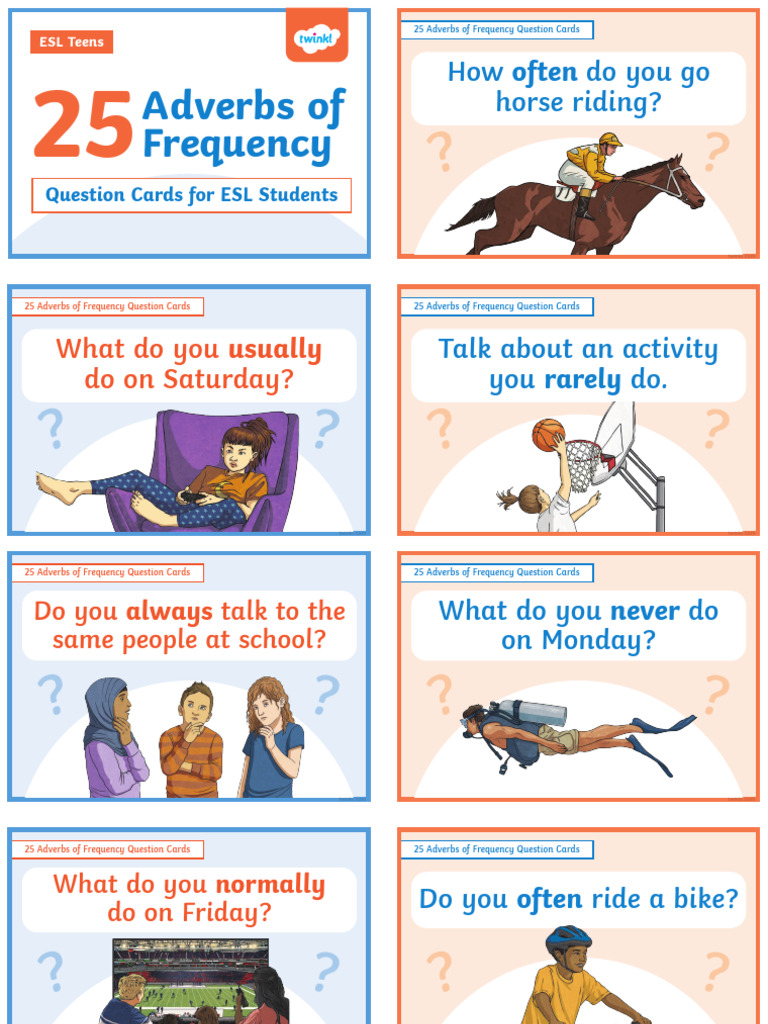 T 1718012686 Esl Adverbs of Frequency Speaking Cards Teens A2 - Ver - 1 ...