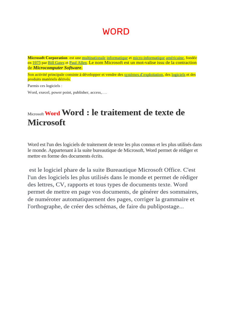Cour WORD (Récupération Automatique) | PDF