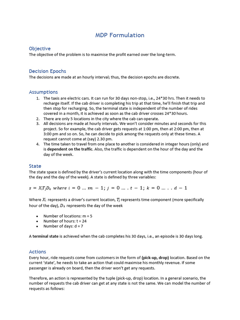 MDP Formulation: Objective | PDF