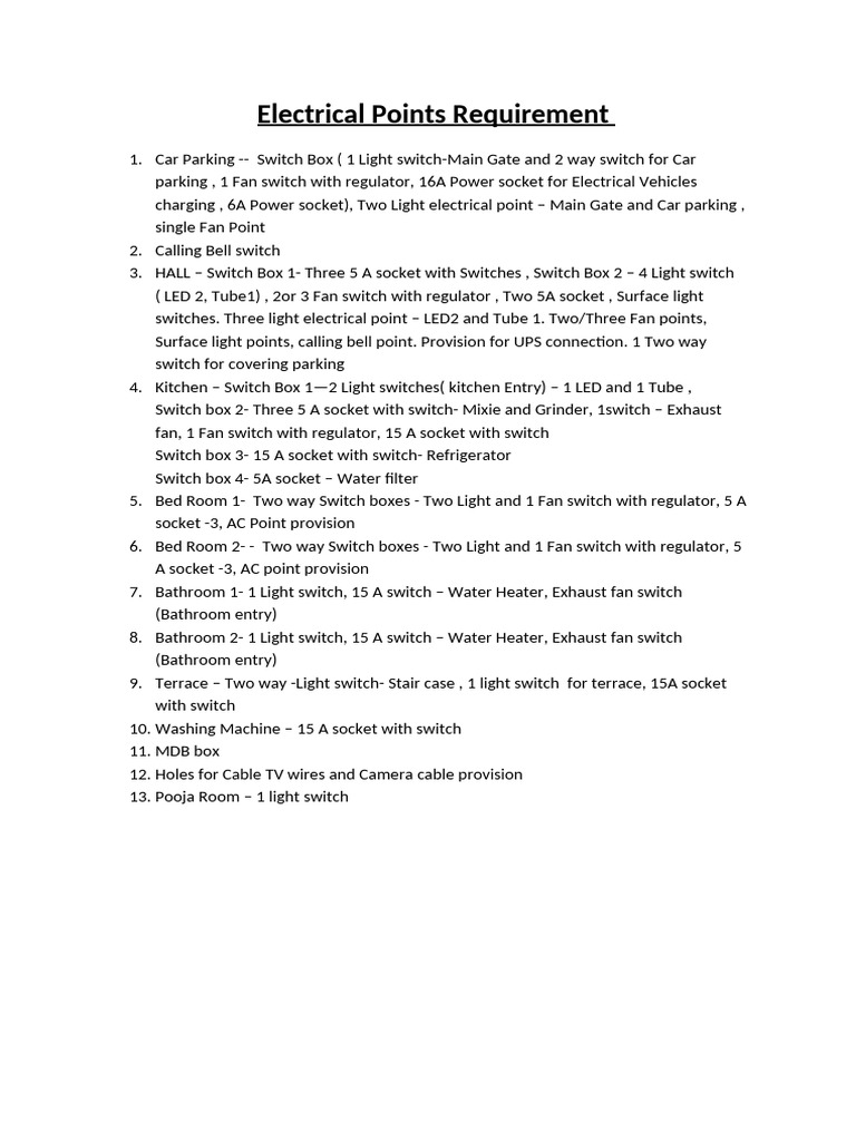 Electrical Points Requirement | PDF