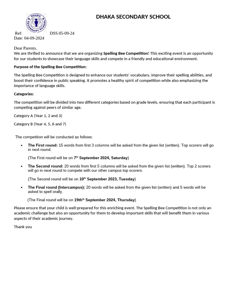 Spelling Bee Competition | PDF