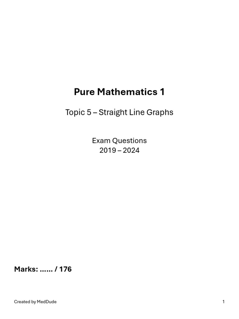 P1 - Topic 5 Straight Line Graphs 2019 - 2024 QP | PDF