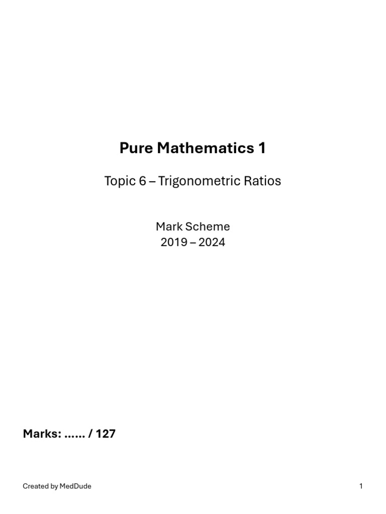 P1 - Topic 6 Trigonometric Ratios 2019 - 2024 MS | PDF