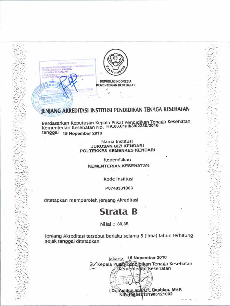 Gizi Jur Sertifikat Akreditasi 2010-2015 | PDF