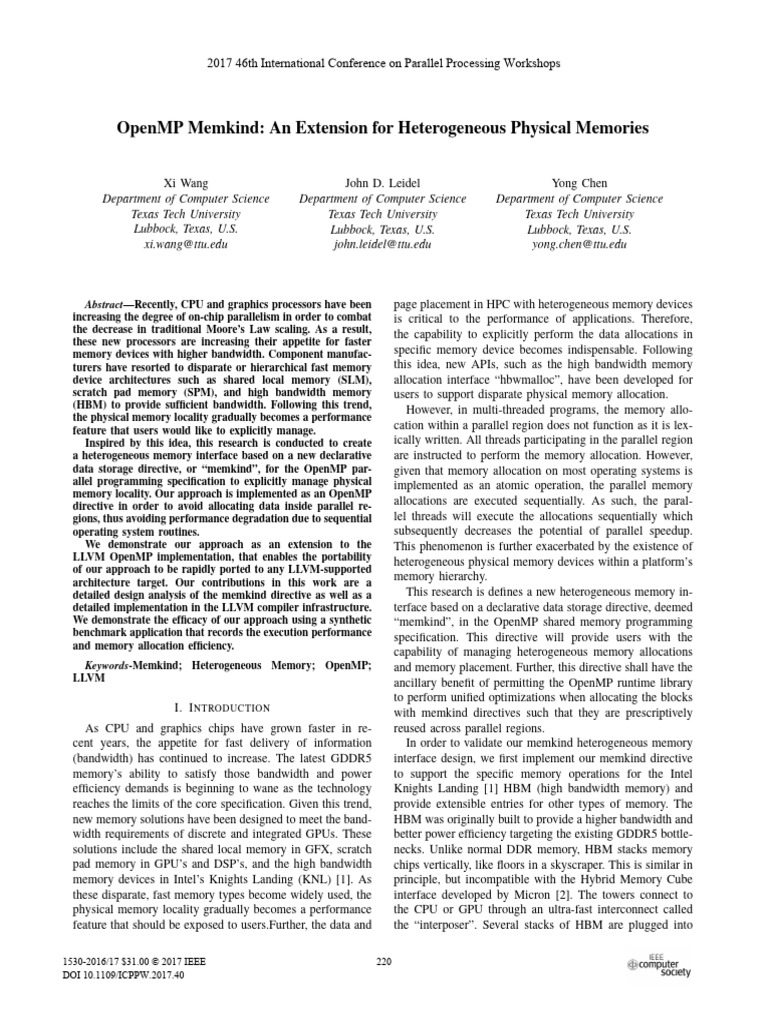 OpenMP Memkind An Extension For Heterogeneous Physical Memories | PDF