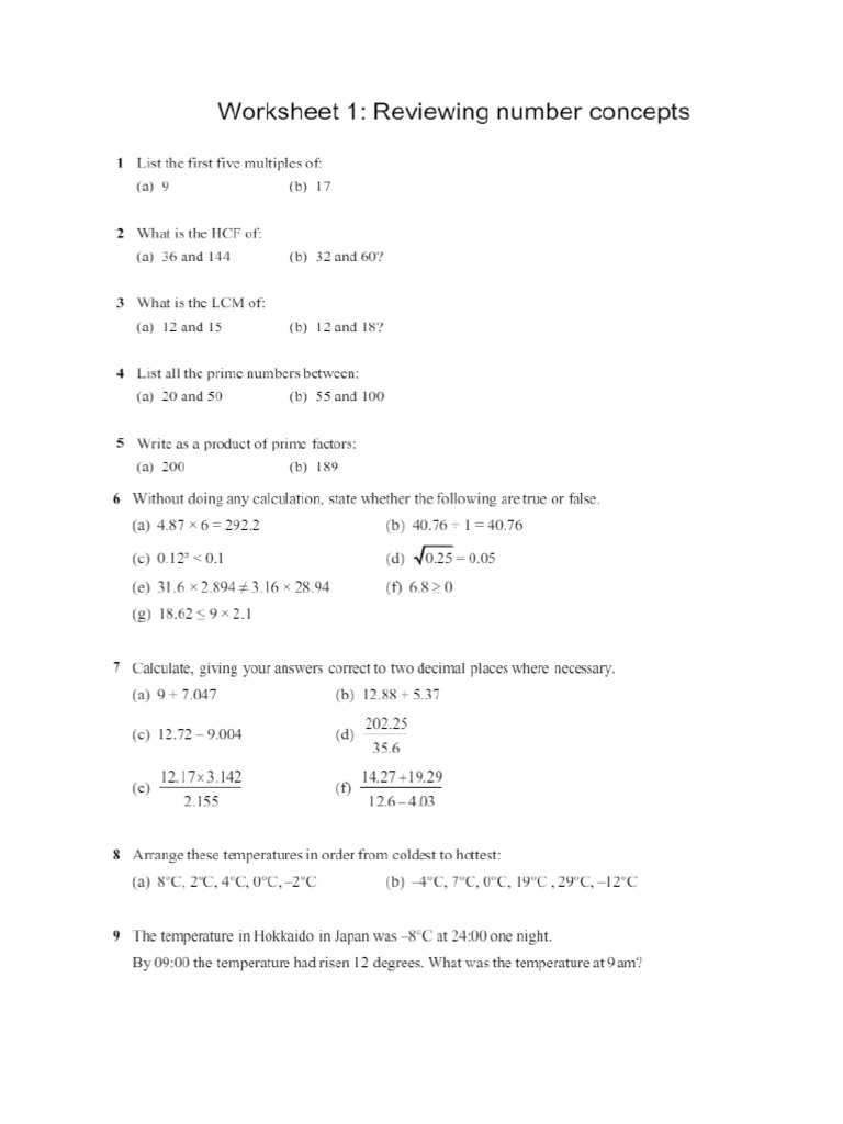 Worksheet - 1 Number and Language | PDF