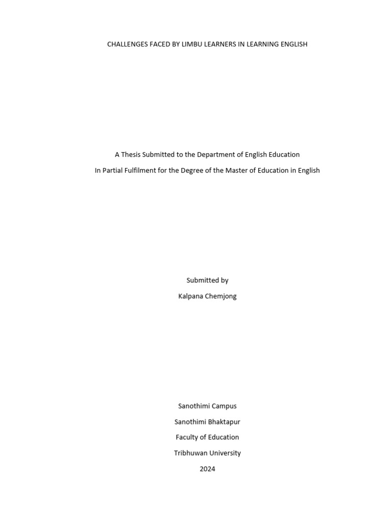 Challenges Faced by Limbu Learners in Learning English (Cover Page) | PDF