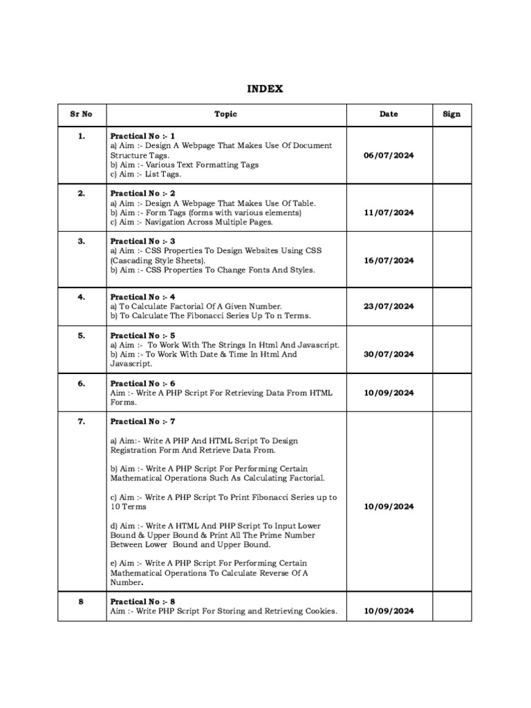 Sycs Web Technology Practical Manual Semester - Iii | PDF | Html ...
