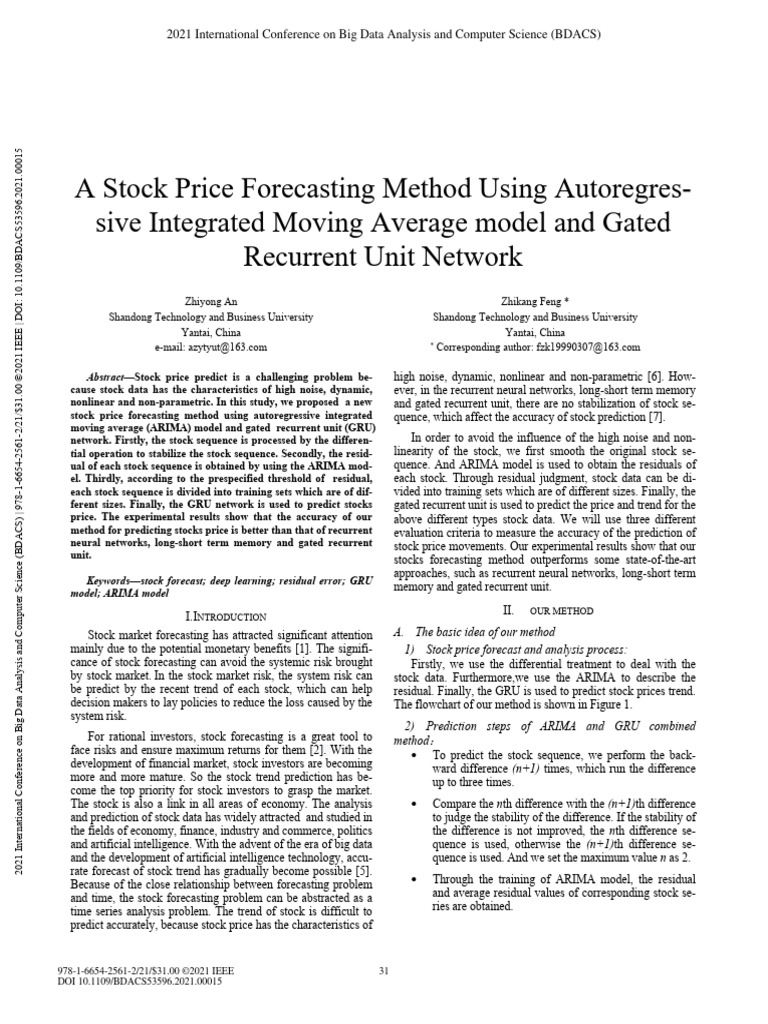 A Stock Price Forecasting Method Using Autoregressive Integrated Moving Average Model and Gated ...