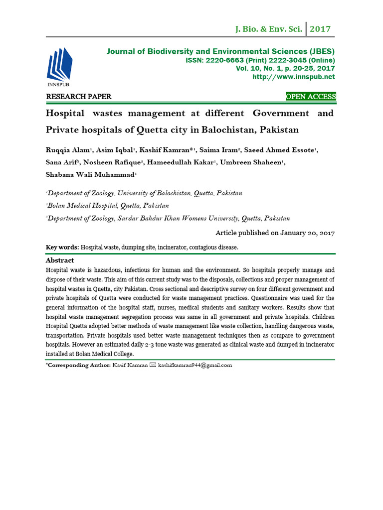 Hospital Wastes Management at Different Government and Private ...