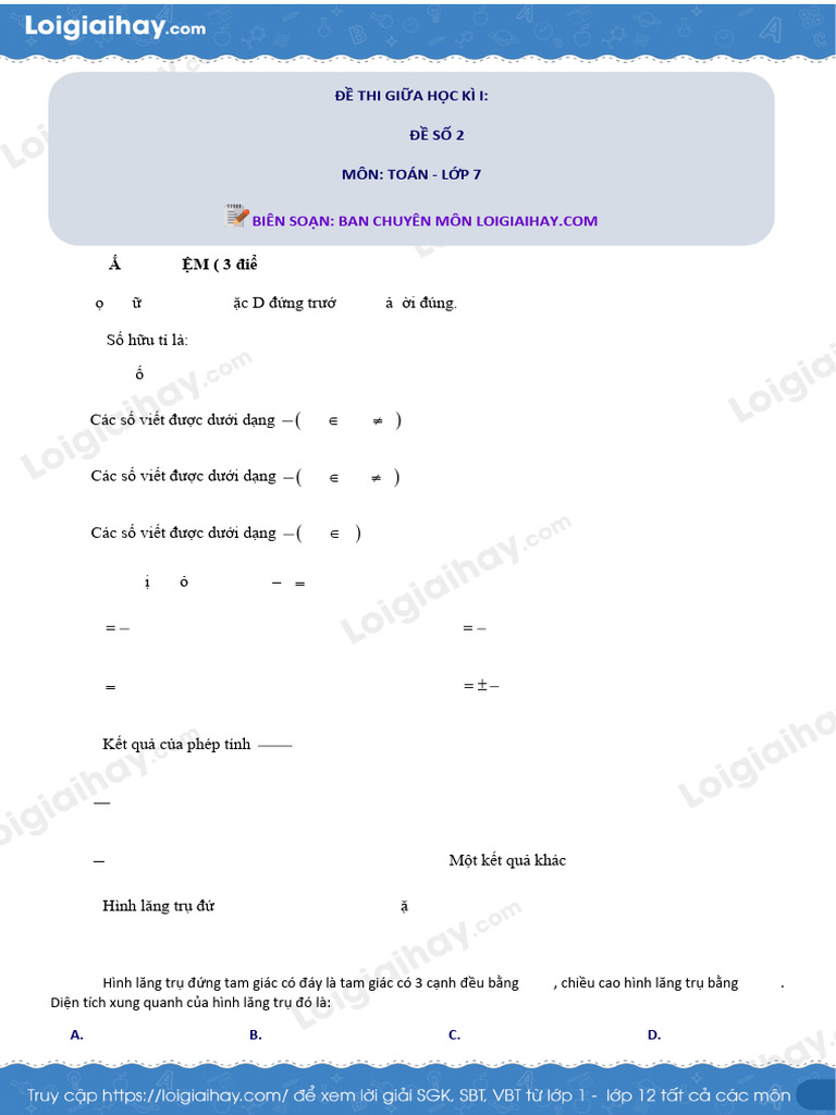 De Kiem Tra Giua Hoc Ki 1 Toan 7 de So 2 Chan Troi Sang Tao 1666327144 | PDF