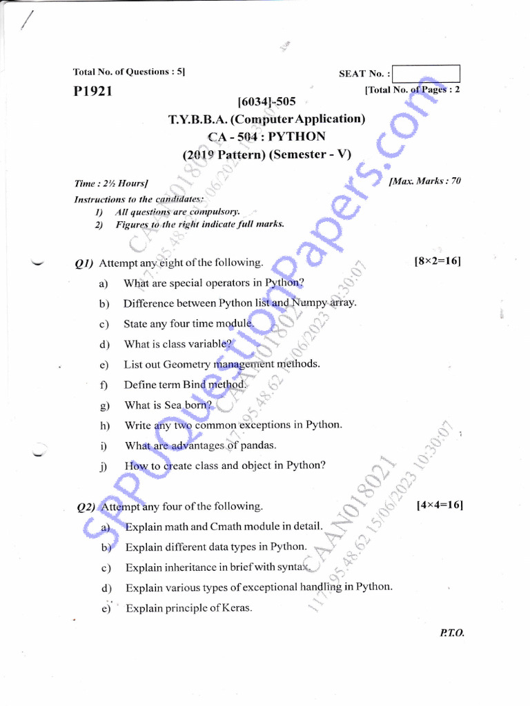 Commerce Bba-Ca Semester-5 2023 April Python-2019-Pattern | PDF