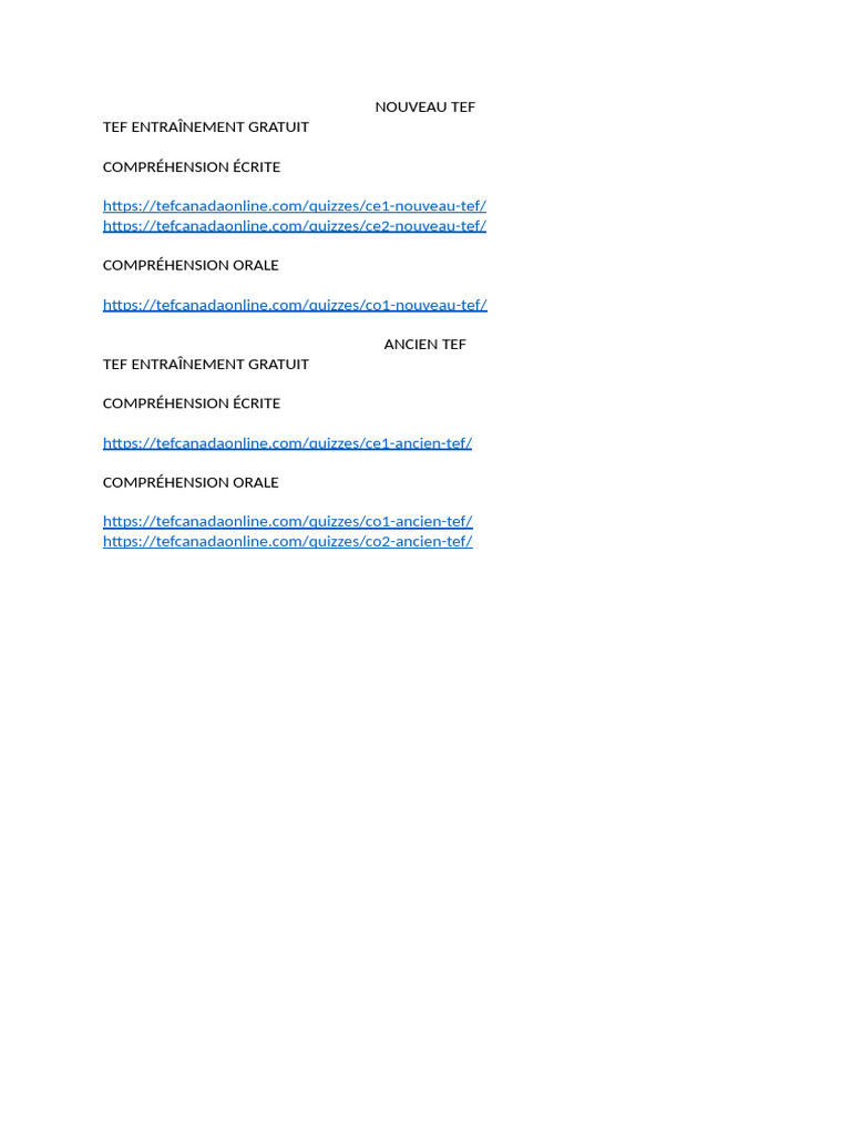 Tef Entraînement Gratuit | PDF