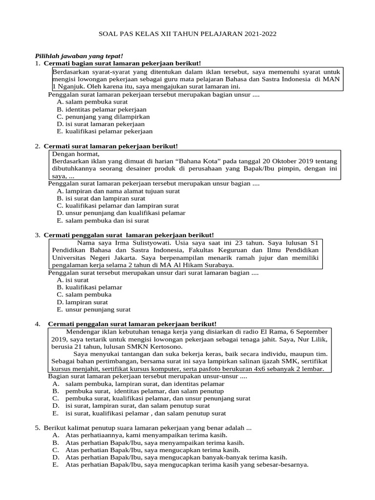 Soal B. Indo KLS Xii | PDF