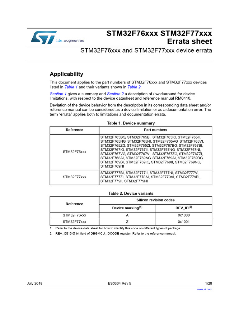 Errata stm32m7 | PDF