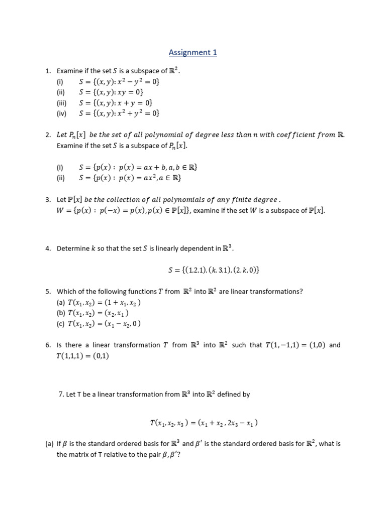 Assignment Linear Algebra 24 | PDF