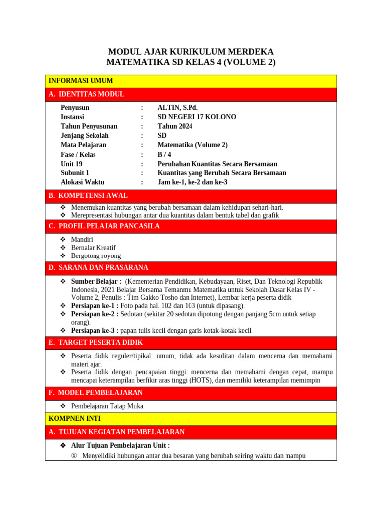 Modul Ajar Kurikulum Merdeka Altin | PDF