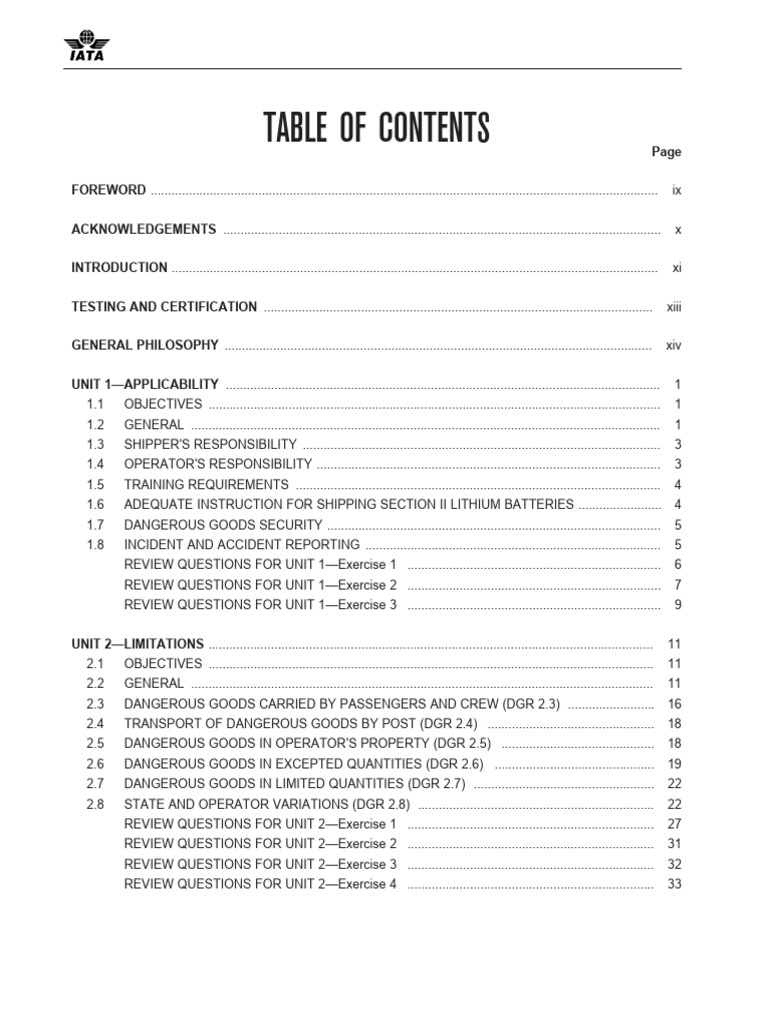 Dangerous Goods Training Programme-Workbook 1 Table of Contents | PDF | Dangerous Goods | Safety