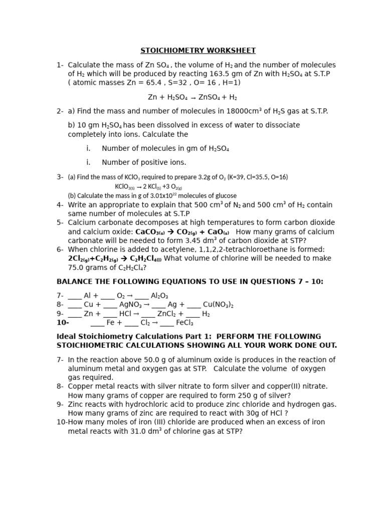 Stoichio Worksheet | PDF