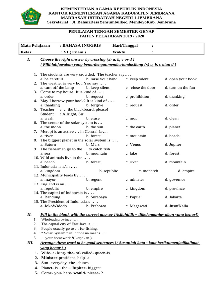 BHS - Inggris Kls. 6 | PDF