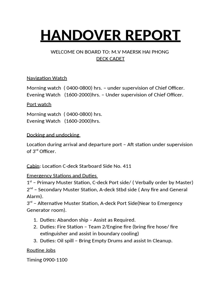 Hand Over Report DCDT | PDF