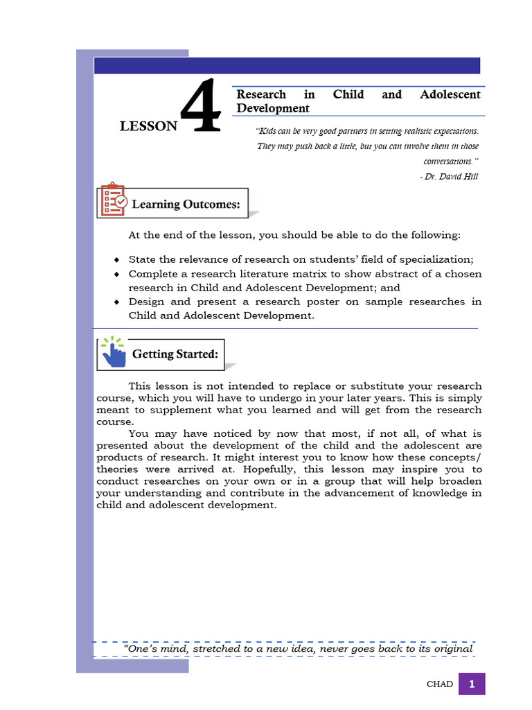 LESSON 4-Research in Child and Adolescent Development | PDF