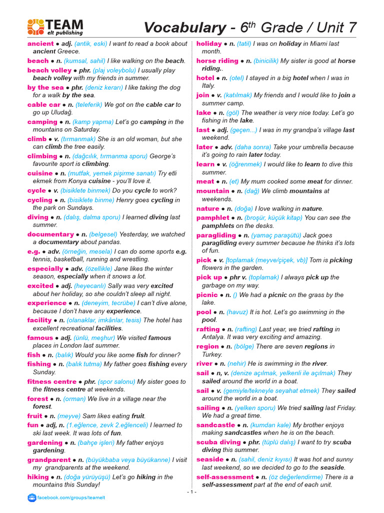 6CLASS Vocabulary List Unit7 | PDF