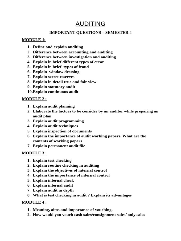 Audit Imp Que Bank Sem 4 | PDF