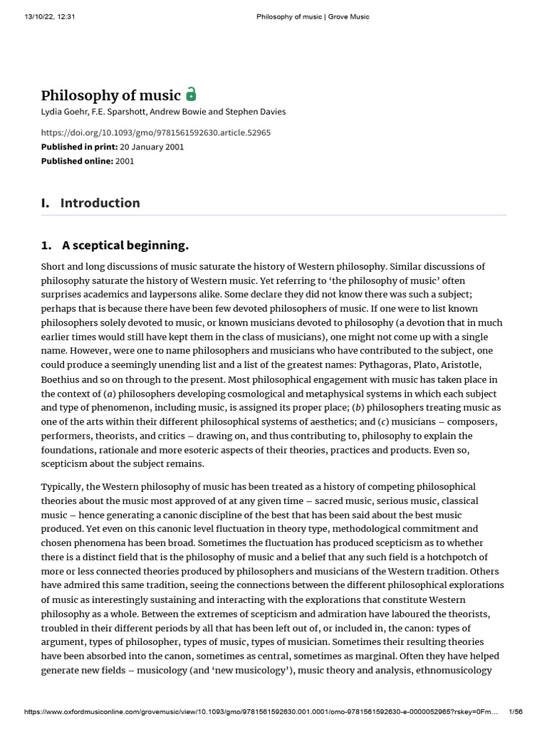 Philosophy of Music - Grove Music | PDF