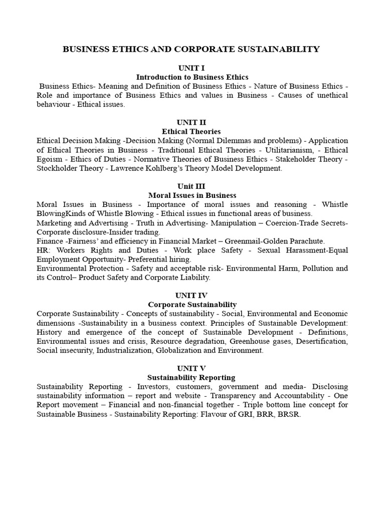 Business Ethics Unit 4 and 5 | PDF