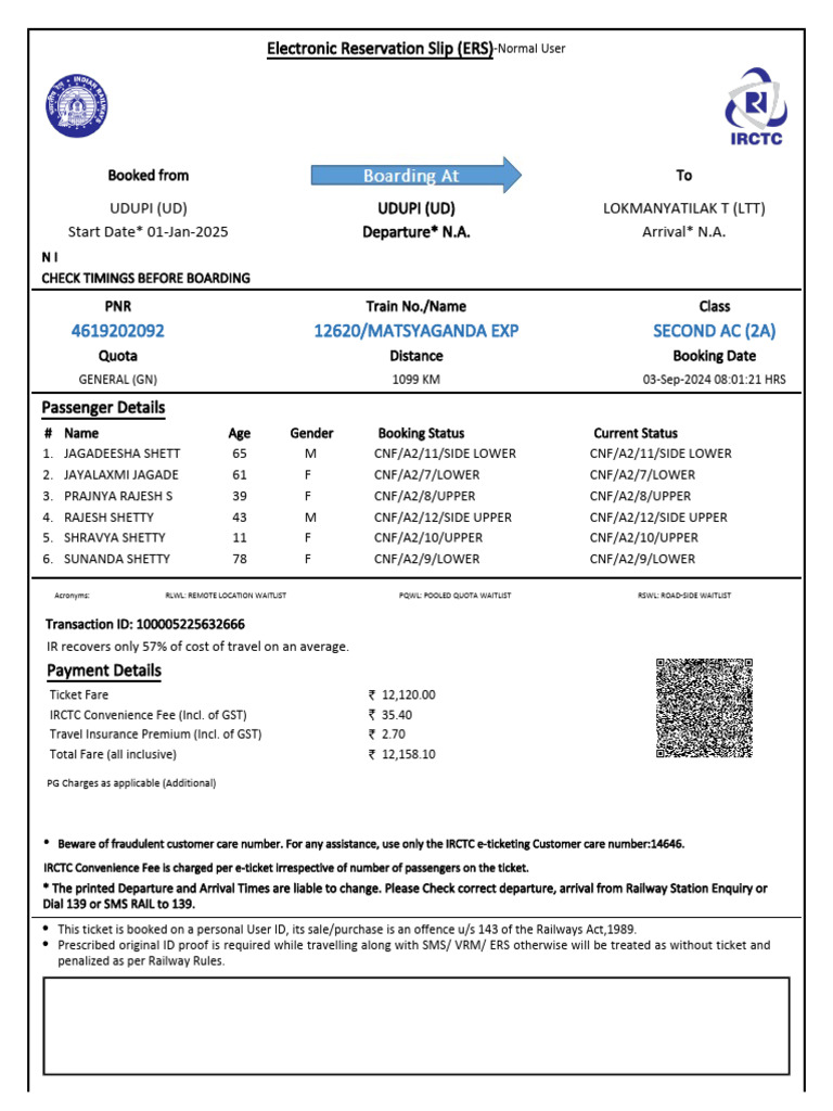 12620/matsyaganda Exp Second Ac (2A) | PDF