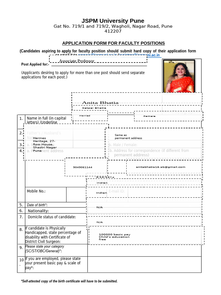 JSPM University Faculty Application Form | PDF
