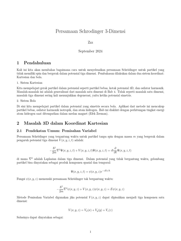 3D Schrodinger Equation | PDF