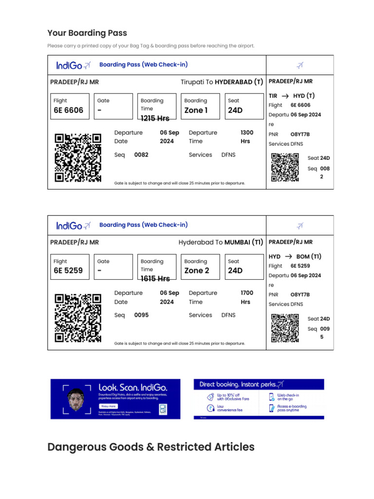 Indigo Tirupati Boarding Pass | PDF