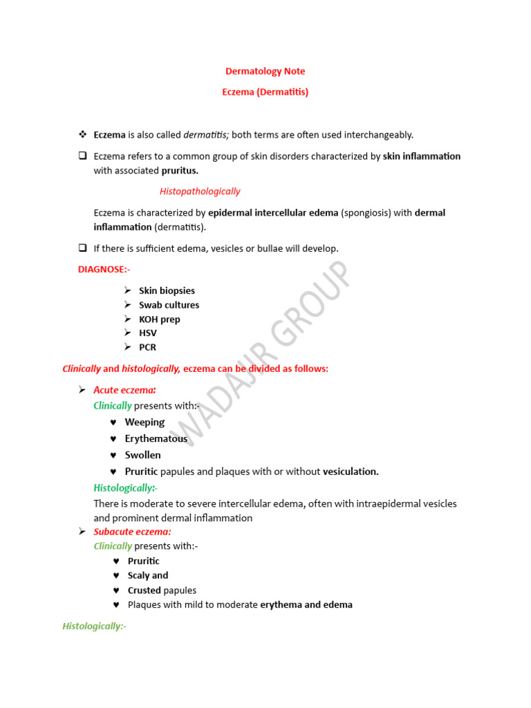 Dermatology Note | PDF