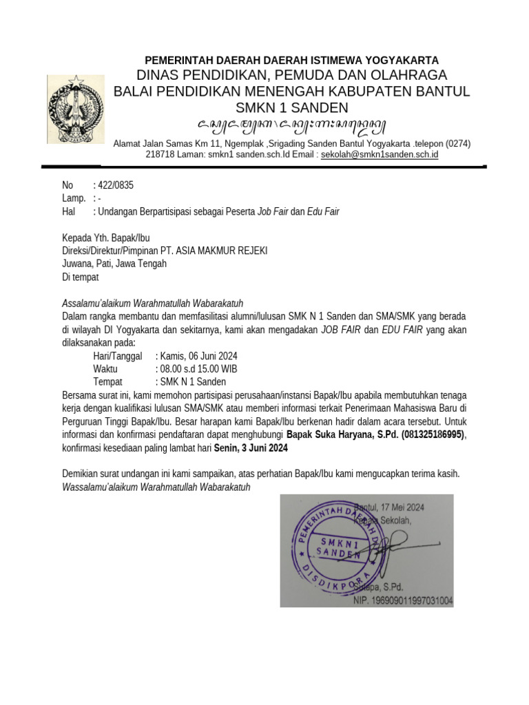 Surat Undangan Job & Edu Fair PT. Asia Makmur | PDF | Wellness