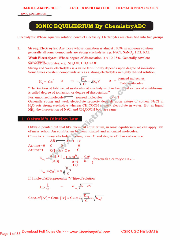 Ionic Equilibrium TYPED Csir Net | PDF