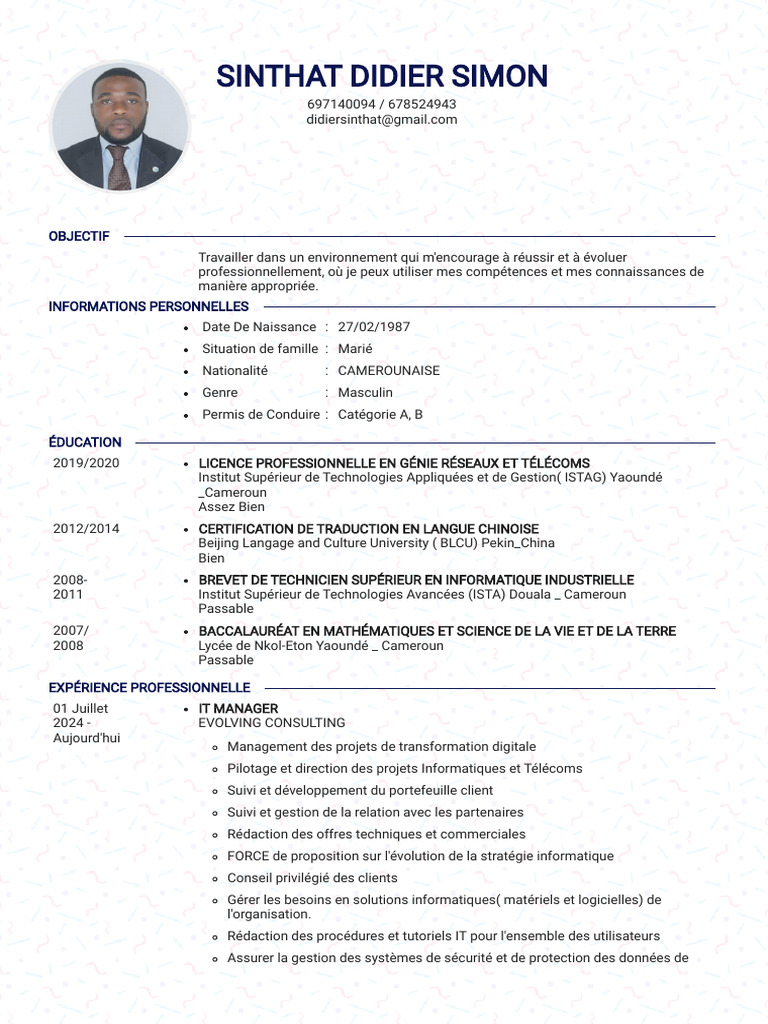 CV - Simon SINTHAT | PDF | Computing | Telecommunications